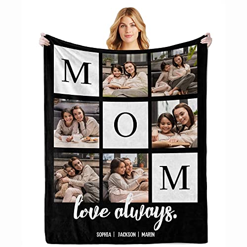 Ecautly Mothers Day Birthday Gifts for Mom, Personalized Blanket with Photos to My Mom Gift from Daughter Son, Custom Mom Blanket with Pictures Text, Valentines Day for Mom Grandma Women