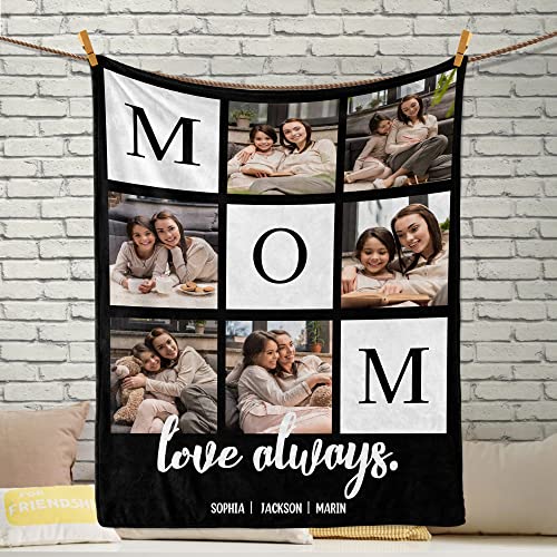 Ecautly Mothers Day Birthday Gifts for Mom, Personalized Blanket with Photos to My Mom Gift from Daughter Son, Custom Mom Blanket with Pictures Text, Valentines Day for Mom Grandma Women