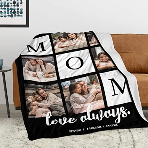 Ecautly Mothers Day Birthday Gifts for Mom, Personalized Blanket with Photos to My Mom Gift from Daughter Son, Custom Mom Blanket with Pictures Text, Valentines Day for Mom Grandma Women