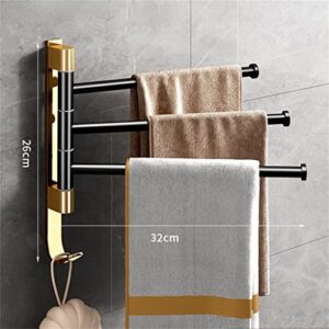 FCMLD Rotary Towel Rack Light Luxury Black Gold Punch-Free Bathroom Aluminium Activity Folding Organizer Shelf Hanging Wall Shelves (Color : 2, Size