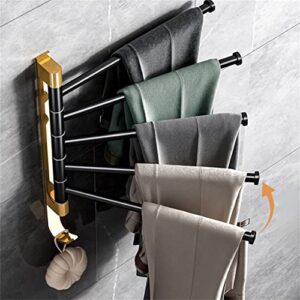 FCMLD Rotary Towel Rack Light Luxury Black Gold Punch-Free Bathroom Aluminium Activity Folding Organizer Shelf Hanging Wall Shelves (Color : 2, Size