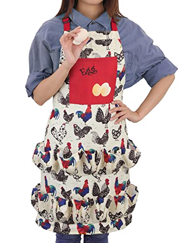 Foxyoo Egg Apron for Fresh Eggs,Egg Collecting Apron with 14 Deep Pockets,Chicken Egg Apron for Women,Egg Baskets Holder Apron-Full Body Style