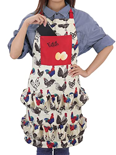 Foxyoo Egg Apron for Fresh Eggs,Egg Collecting Apron with 14 Deep Pockets,Chicken Egg Apron for Women,Egg Baskets Holder Apron-Full Body Style