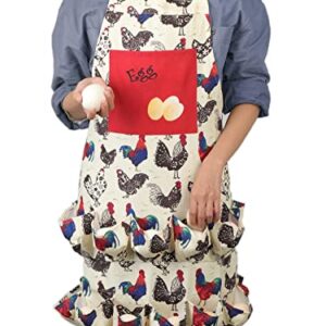 Foxyoo Egg Apron for Fresh Eggs,Egg Collecting Apron with 14 Deep Pockets,Chicken Egg Apron for Women,Egg Baskets Holder Apron-Full Body Style