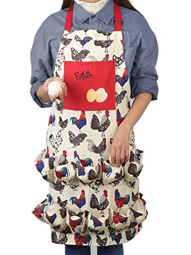 Foxyoo Egg Apron for Fresh Eggs,Egg Collecting Apron with 14 Deep Pockets,Chicken Egg Apron for Women,Egg Baskets Holder Apron-Full Body Style