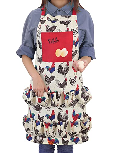 Foxyoo Egg Apron for Fresh Eggs,Egg Collecting Apron with 14 Deep Pockets,Chicken Egg Apron for Women,Egg Baskets Holder Apron-Full Body Style