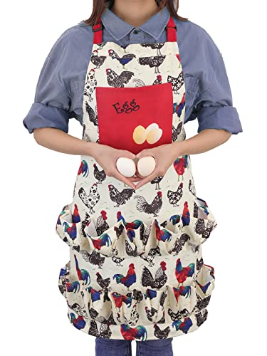 Foxyoo Egg Apron for Fresh Eggs,Egg Collecting Apron with 14 Deep Pockets,Chicken Egg Apron for Women,Egg Baskets Holder Apron-Full Body Style