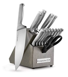 calphalon kitchen knife set with self-sharpening block, 15-piece classic high carbon knives