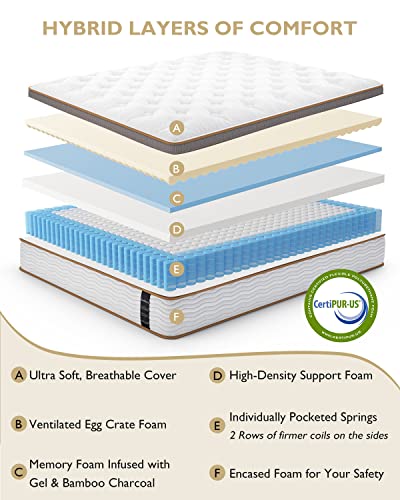 BedStory Queen Mattress - Made in USA - 14 Inch Hybrid Mattress Medium Feel, Individually Wrapped Coils for Pressure Relief & Motion Isolation, 80”x60”x14”