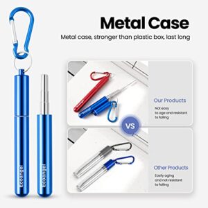 4 Pack Portable Reusable Metal Straw Collapsible Stainless Steel Drinking Straw Telescopic Straw to Drink Water Smoothie with Aluminum Key-chain Case & Cleaning Brush （Silver & blue & red & green）