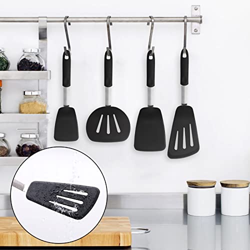 Silicone Spatulas for Nonstick Cookware, GEEKHOM 600F Heat Resistant Extra Large and Wide Flexible Spatulas Rubber Turners, Kitchen Cooking Utensils Set for Pancake, Eggs, Fish, Omelet(4 Pack, Black)