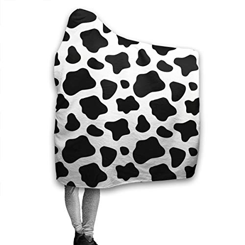 Black and White Cow Hoodie Blanket Wearable Throw Blankets for Couch Blanket Hooded for Baby Kids Men Women