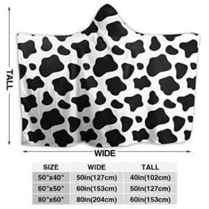 Black and White Cow Hoodie Blanket Wearable Throw Blankets for Couch Blanket Hooded for Baby Kids Men Women