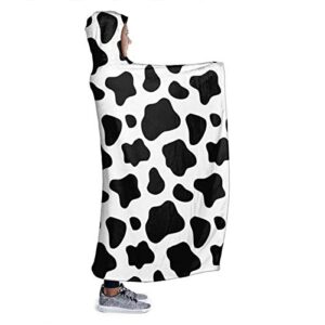 Black and White Cow Hoodie Blanket Wearable Throw Blankets for Couch Blanket Hooded for Baby Kids Men Women