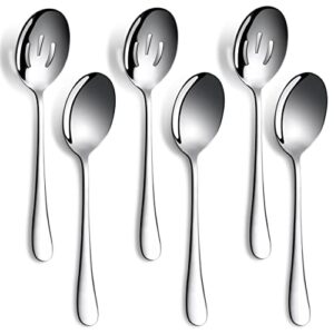 6 pieces serving spoons set, 8.7 inch serving spoon, includes 3 serving spoons and 3 slotted spoons, stainless steel buffet banquet spoons, large spoons utensils cutlery set for home, kitchen