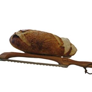 BREAD SLICER ISLICE.ca Serrated Bread Knife - Solid Oak Bow Bread Cutter for Homemade Bread - 17 inch - Easy Grip Handle For Slicing Bagels, Sourdough Loaf, Baguette - Premium Kitchen Gift