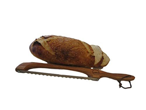 BREAD SLICER ISLICE.ca Serrated Bread Knife - Solid Oak Bow Bread Cutter for Homemade Bread - 17 inch - Easy Grip Handle For Slicing Bagels, Sourdough Loaf, Baguette - Premium Kitchen Gift