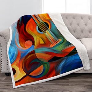 guitar throw blanket for kids adult - colourful guitar fleece blankets cozy soft warm guitar print sherpa throw blanket for bed bedroom living room decor 50"x60"