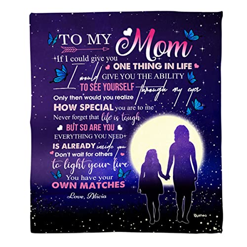 Toyshea Personalized Mom Blanket to My Mom Custom Mother's Day Throws Soft Bed Fleece Sherpa Blankets for Moms Mama Mommy Christmas Birthday Presents Idea from Daughter