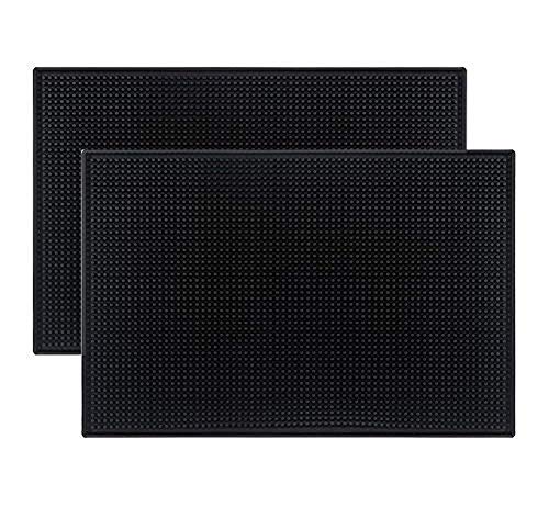 Tebery 2 Pack Rubber Bar Mat 18 x 12, Thick Durable and Stylish Black Bar Spill Mat. Non Slip, Non-Toxic, Service Mat for Coffee, Bars, Restaurants Counter Top