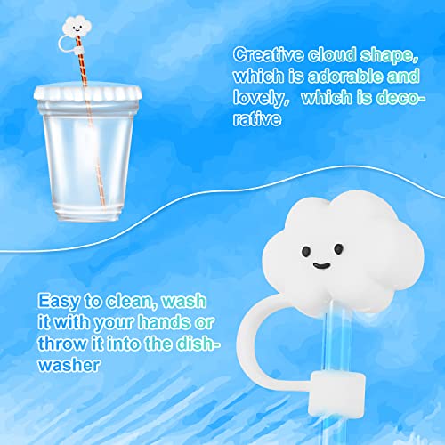 2pcs Straw Covers for Reusable Straws, Cute Straw Covers Cap Silicone Straw Tips Lids Dust-Proof Cloud Straw Covers Cap Straw Toppers for Sippy Cups with 8mm Diameter Straws (NOT for Stanley Straws)