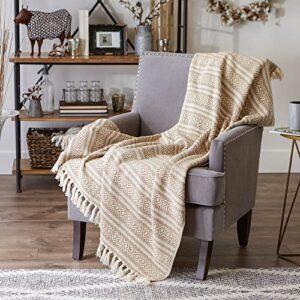 DII Rustic Farmhouse Cotton Adobe Stripe Blanket Throw with Fringe for Chair, Couch, Picnic, Camping, Beach, & Everyday Use, 50 x 60