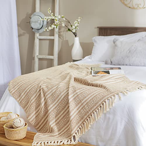 DII Rustic Farmhouse Cotton Adobe Stripe Blanket Throw with Fringe for Chair, Couch, Picnic, Camping, Beach, & Everyday Use, 50 x 60