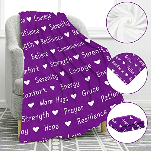 Healing Blanket, Get Well Blanket, Get Well Soon Gifts for Women, Soft Comfort Warm Hugs Gifts Compassion Blanket, Positive Energy Throw Heart Blanket, Breast Cancer Recovery Gift, Purple 50x60 Inch