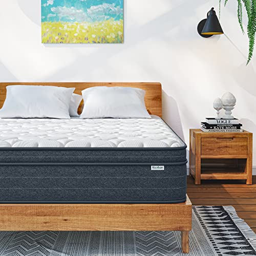 Koorlian Queen Size Mattress, 10 Inch Hybrid Queen Mattress in a Box, 3 Layer Premium Foam with Pocket Springs for Motion Isolation and Pressure Relieving, Medium Firm Feel, 120-Night Trial