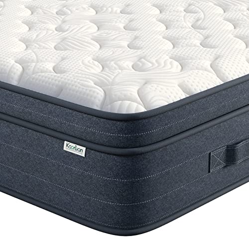 Koorlian Queen Size Mattress, 10 Inch Hybrid Queen Mattress in a Box, 3 Layer Premium Foam with Pocket Springs for Motion Isolation and Pressure Relieving, Medium Firm Feel, 120-Night Trial