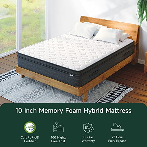 Koorlian Queen Size Mattress, 10 Inch Hybrid Queen Mattress in a Box, 3 Layer Premium Foam with Pocket Springs for Motion Isolation and Pressure Relieving, Medium Firm Feel, 120-Night Trial