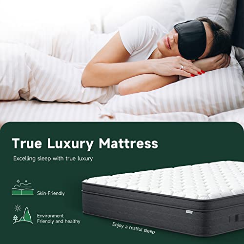 Koorlian Queen Size Mattress, 10 Inch Hybrid Queen Mattress in a Box, 3 Layer Premium Foam with Pocket Springs for Motion Isolation and Pressure Relieving, Medium Firm Feel, 120-Night Trial