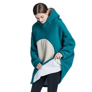 OGU' DEAL Cartoon Animal Wearable TV-Blanket Oversized Sherpa Loose Sweartshirt with Hood Pocket and Sleeves for Adults Men Women Teens One Size Fits All Blue