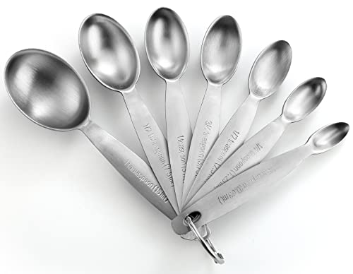 Spring Chef - Oval Stainless Steel Metal Measuring Spoons Set, Easy to Read Dual Measurements for Dry and Liquid Ingredients, Medicine and More, Kitchen Essentials, Set of 7