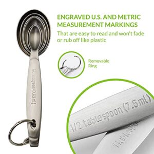 Spring Chef - Oval Stainless Steel Metal Measuring Spoons Set, Easy to Read Dual Measurements for Dry and Liquid Ingredients, Medicine and More, Kitchen Essentials, Set of 7