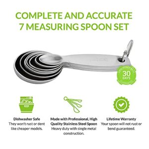 Spring Chef - Oval Stainless Steel Metal Measuring Spoons Set, Easy to Read Dual Measurements for Dry and Liquid Ingredients, Medicine and More, Kitchen Essentials, Set of 7