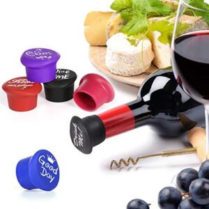 Farielyn-X 10 Funny Wine Bottle Stoppers and Gift Box, Cute Silicone Reusable Caps Bottle Sealers with a Funny Saying for Wine Beverage and Beer Bottles(Five Colors)