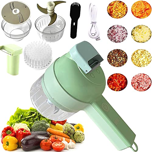 Portable 4 in 1 Electric Vegetable Slicer Set, Wireless Food Processor, with Clean Brush for Garlic Chili Onion Celery Ginger Meat