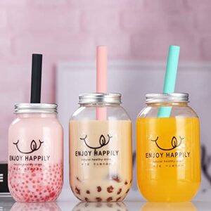 ALINK Reusable Silicone Boba Straws, Extra Large Bubble Tea Smoothie Straws for Popping Tapioca Pearl, Pack of 4 with Cleaning Brush and Case - 10 in x 14 mm - Black, Gray, Green, Pink