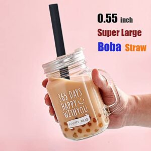 ALINK Reusable Silicone Boba Straws, Extra Large Bubble Tea Smoothie Straws for Popping Tapioca Pearl, Pack of 4 with Cleaning Brush and Case - 10 in x 14 mm - Black, Gray, Green, Pink