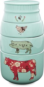 pavilion gift company live simply bee chicken pig and cow measuring cups, teal