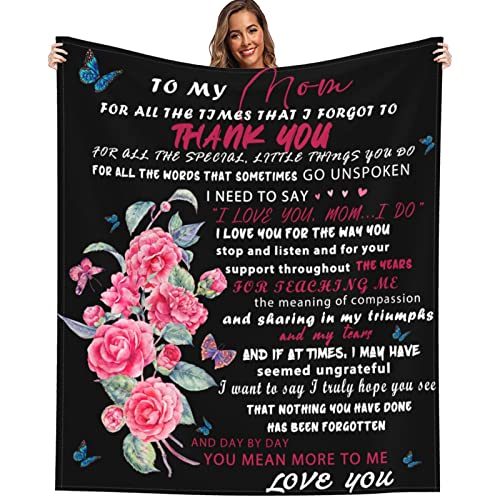 for Mom from Son Daughter Personalized Soft Flannel Blankets Flower Butterfly Throw Blankets Gift for Mothers Day Birthday Family Holiday 60"x 80"