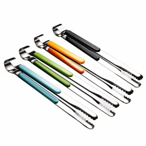 4pcs stainless steel kitchen tongs, serving tongs for cooking, 10" metal food tongs with non-slip comfort grip, non-stick cooking tongs high heat resistant bbq tongs grill tongs for barbecue grilling