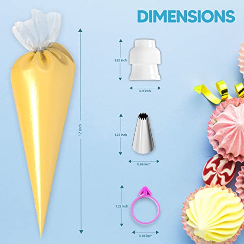 Riccle Piping Bags and Tips set - 12 Inch 100 Thickened Icing Bags and Tips Set - Pastry Bags for Frosting with 6 Piping Tips, 2 Couplers, 2 Icing Bags Ties - Frosting Piping Kit for Cake Decorating