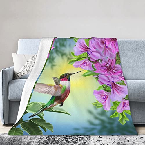 Fiokroo Hummingbird Bird Flowers and Leaves Fleece Blanket Lightweight Cozy Ultra-Soft Throw Blanket Microfiber Blankets All Seasons for Home Bedroom Couch Sofa Travel 40x50 Inch