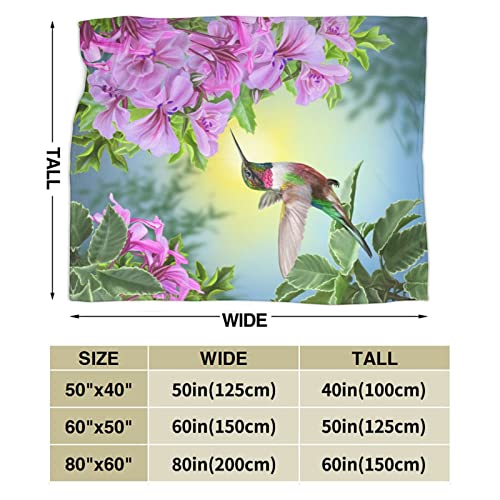 Fiokroo Hummingbird Bird Flowers and Leaves Fleece Blanket Lightweight Cozy Ultra-Soft Throw Blanket Microfiber Blankets All Seasons for Home Bedroom Couch Sofa Travel 40x50 Inch