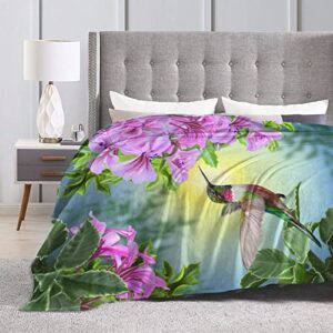 Fiokroo Hummingbird Bird Flowers and Leaves Fleece Blanket Lightweight Cozy Ultra-Soft Throw Blanket Microfiber Blankets All Seasons for Home Bedroom Couch Sofa Travel 40x50 Inch