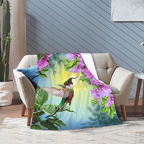 Fiokroo Hummingbird Bird Flowers and Leaves Fleece Blanket Lightweight Cozy Ultra-Soft Throw Blanket Microfiber Blankets All Seasons for Home Bedroom Couch Sofa Travel 40x50 Inch