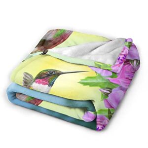 Fiokroo Hummingbird Bird Flowers and Leaves Fleece Blanket Lightweight Cozy Ultra-Soft Throw Blanket Microfiber Blankets All Seasons for Home Bedroom Couch Sofa Travel 40x50 Inch