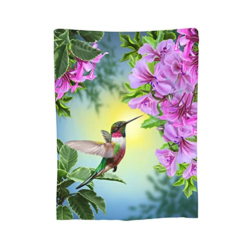 Fiokroo Hummingbird Bird Flowers and Leaves Fleece Blanket Lightweight Cozy Ultra-Soft Throw Blanket Microfiber Blankets All Seasons for Home Bedroom Couch Sofa Travel 40x50 Inch